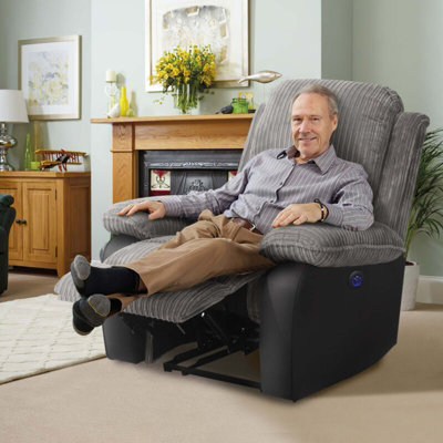 COMFY LIVING FABRIC CORD ELECTRIC RECLINER CHAIR IN GREY