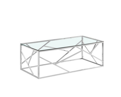 Comfy Living Glass and Silver Metal Rectangular Coffee Table