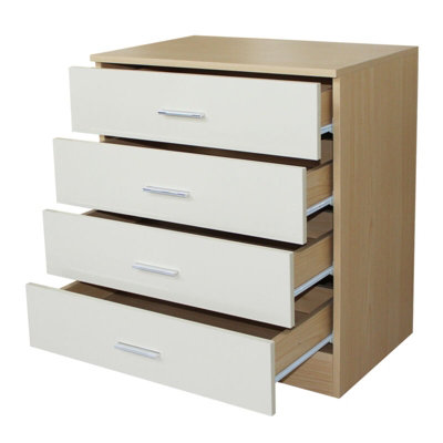 Comfy Living Oak/Cream High Gloss 4 Drawer Chest
