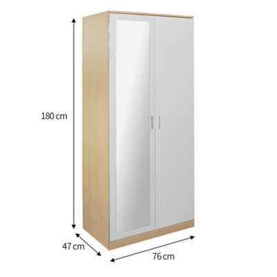 Comfy Living Oak/White High Gloss 2 Door Wardrobe With One Mirrored Door