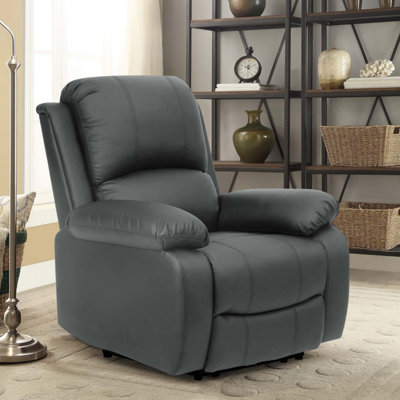 Comfy Living Reclining Faux Leather Sofa Dark Grey Armchair