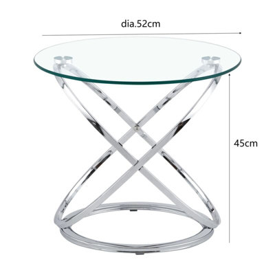 Comfy Living Round Abstract Tempered Glass Side Table Chrome Effect ...