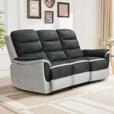 Comfy Living Two Tone Contrast Fabric Recliner Sofa Set- 3 Seater Sofa ...