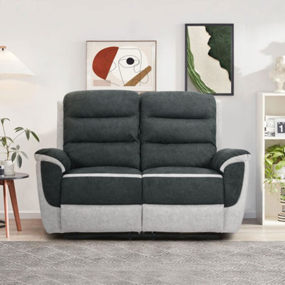 Comfy Living Two Tone Contrast Fabric Recliner Sofa Set- 3 Seater Sofa ...