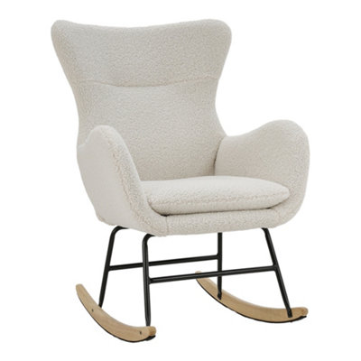Comfy Sherpa Upholstered Rocking Armchair Accent Chair with High ...