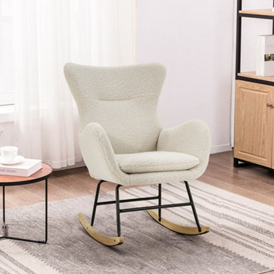 Comfy Sherpa Upholstered Rocking Armchair Accent Chair with High ...