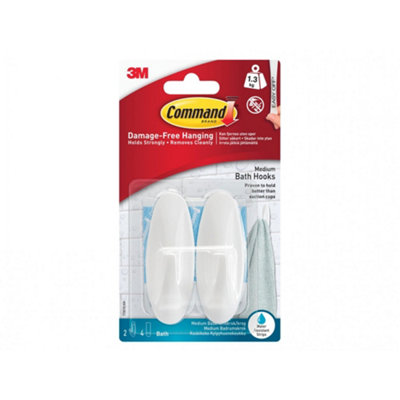 Command Medium Bathroom Hooks (pack 2) Multi Colour (Medium)