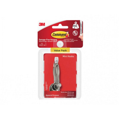 Command White Mini Hooks Multi Colour (18 Hooks + 24 Strips)