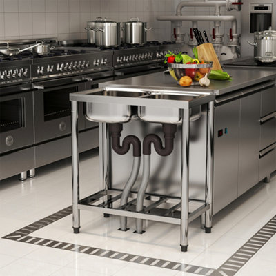 Commercial Floorstanding Stainless Steel Kitchen Sink with Two ...