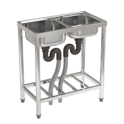 Commercial Floorstanding Stainless Steel Kitchen Sink with Two ...