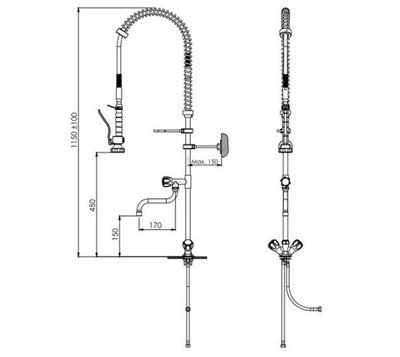 Commercial Pre Rinse Arm Tap With Trigger Spray Plus Add On Faucet