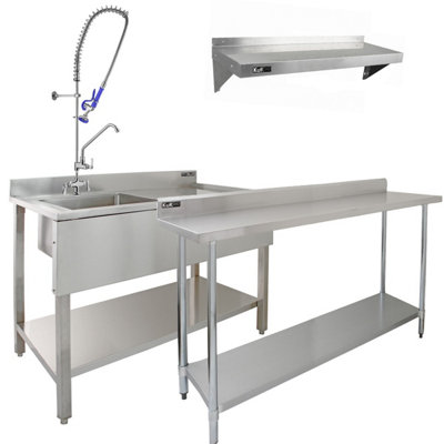 Commercial Sink & Pre-Rinse Tap - Right Hand Drainer, 6ft Stainless ...