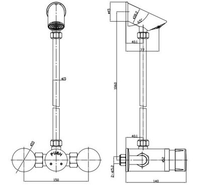 Commercial Timed Flow Exposed Non Concussive Shower Mixer Temperature ...