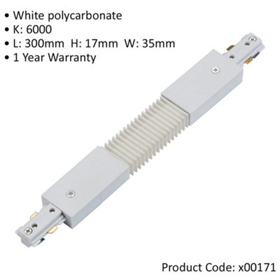 Commercial Track Light Flexible Connector - 300mm Length - White Pc ...