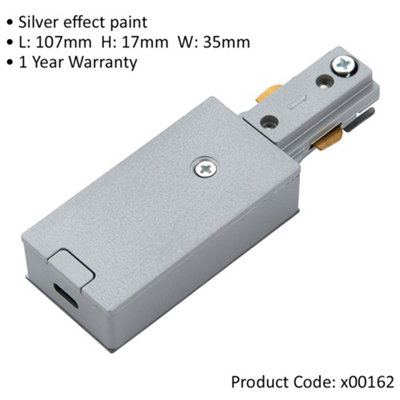 Commercial Track Light Live End Connector - 107mm Length - Silver Rail ...