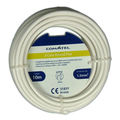 Commtel 3 Core Round Flex 1.5mm2 White (10m)