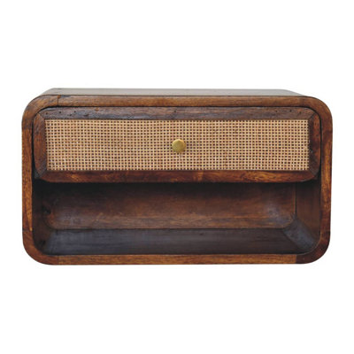 COMO CHESTNUT WALL-MOUNTED WOVEN BEDSIDE TABLE WITH DRAWER