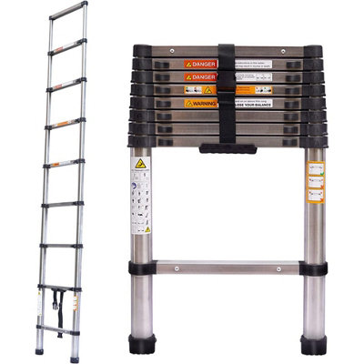 Compact 2.6m Stainless Steel Ladder Telescoping Extension with Secure Grip