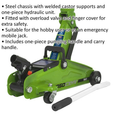 COMPACT 2 TONNE SHORT CHASSIS TROLLEY JACK - 322MM MAXIMUM HEIGHT ...