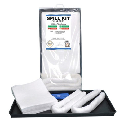 Compact 40 Litre Oil and Fuel Spill Response Kit with Drip Tray for Trucks and Workshops