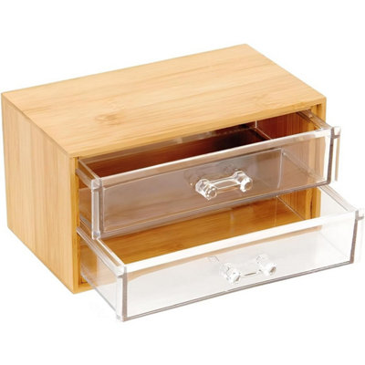 Compact Bamboo Makeup Organiser with 2 Transparent Drawer Compartments ...