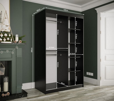 COMPACT BLACK GENEVA T SLIDING DOOR WARDROBE W1200MM H2000MM D620MM ...
