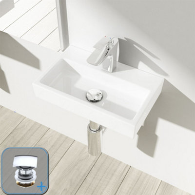 Compact Ceramic Wall Hung Sink - Rectangular Cloakroom Hand Washing ...