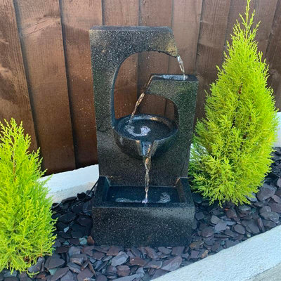 Compact Ebony Contemporary Solar Water Feature - Resin - L28 x W29 x ...