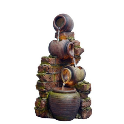 Compact Moroccan Pots Solar Powered Water Feature With Cover