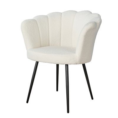 Compact Scallop Black Legs White Occasional Accent Chair