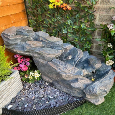 Compact Slate Cascade Rock Water Course Solar Water Feature | DIY at B&Q