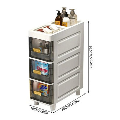 Compact Slim Freestanding 3 Drawer Storage Cabinet Bathroom Kitchen