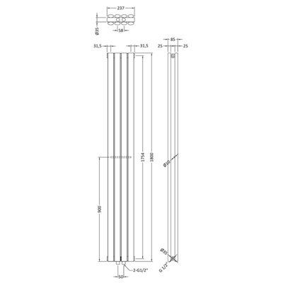 Compact Vertical Double Panel Radiator - 1800mm x 236mm - 2461 BTU ...