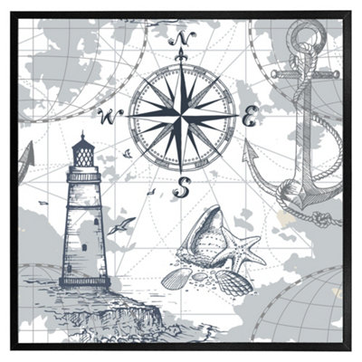 Compass & map (Picutre Frame) / 12x12" / Brown | DIY at B&Q