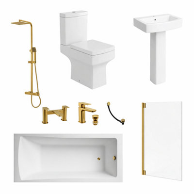 Complete Bathroom Suite 1700mm Bath Tub, Brushed Bass Taps Shower ...