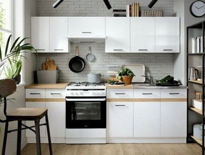 Complete Kitchen Cabinets Set 7 Unit Cupboard White Low Gloss Oak ...