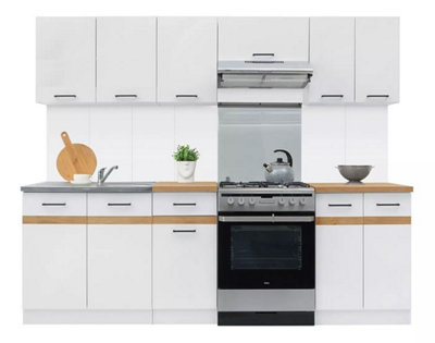 Complete Kitchen Cabinets Set 7 Unit Cupboard White Low Gloss Oak ...