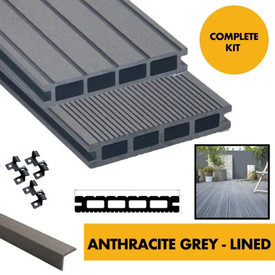 Composite Decking Boards 25 SQM Kit Anthracite Grey - Lined Grooved(58 ...