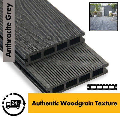 Composite Decking Boards SAMPLE Anthracite Grey - Authentic Woodgrain Texture - Plastic WPC ...