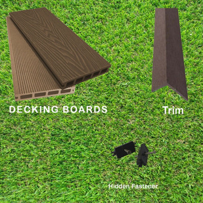 Composite Decking Kit 11m² Pack Brown Woodgrain Boards 2.2m Length