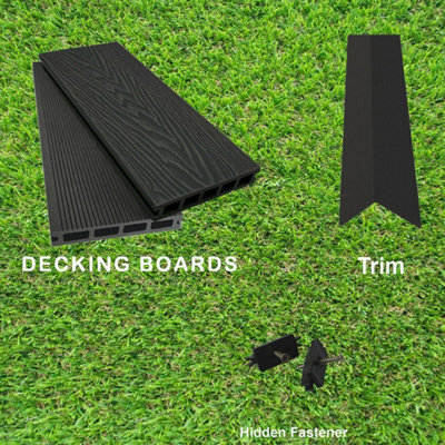 Composite Decking Kit 12m² Pack Onyx Black Woodgrain Boards 2.2m Length