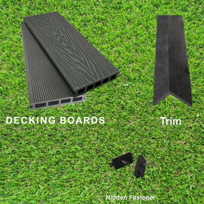 Composite Decking Kit 14m² Pack Grey Woodgrain Boards 2.2m Length