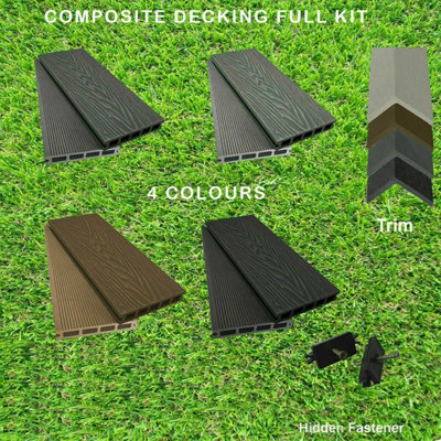 Composite Decking Kit 17m² Pack Ash Grey Woodgrain Boards 2.2m Length