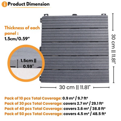 Composite Decking Tiles Pack of 30 for 2.7 sqm - Anti-slip Rubber ...