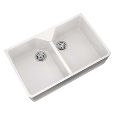 Composite Double Belfast Kitchen Sink In White, Butler Style