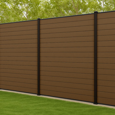 Composite Fence Panel Kit Teak B 1.8m x 1.8m Includes Panels Post and ...