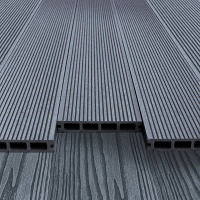 COMPOSITE WPC DECKING BOARDS X 5 EMBOSSED WOODGRAIN GREY