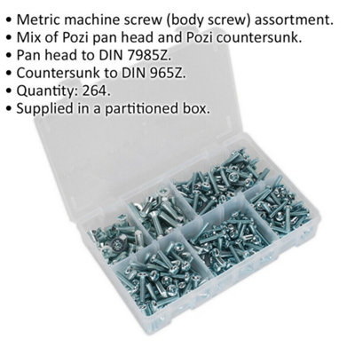 Comprehensive 264 Piece Metric Machine Screw Assortment - M5 to M8 with ...