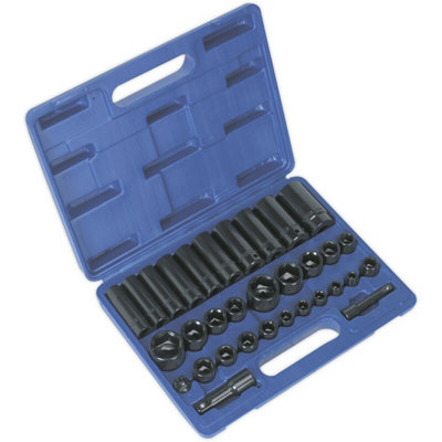 Comprehensive 32 Piece Impact Socket Set with Storage Case - 3/8" & 1/2 ...