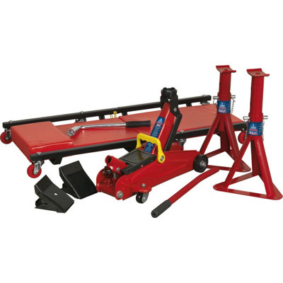 Comprehensive 5 Piece 2 Tonne Trolley Jack Set with Creeper and Stands